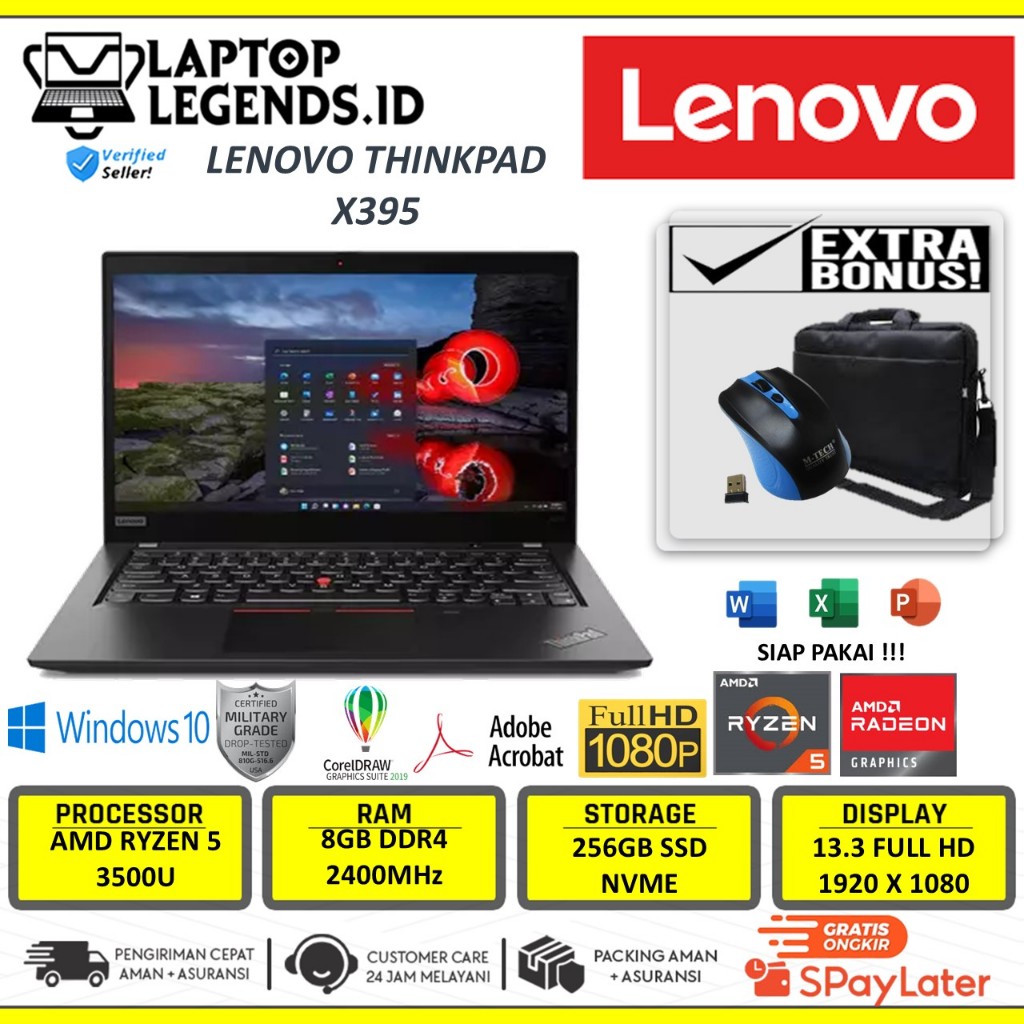 Jual Laptop Lenovo ThinkPad X395 Amd Ryzen 5 PRO 3500U 8GB 256GB 13.3 ...
