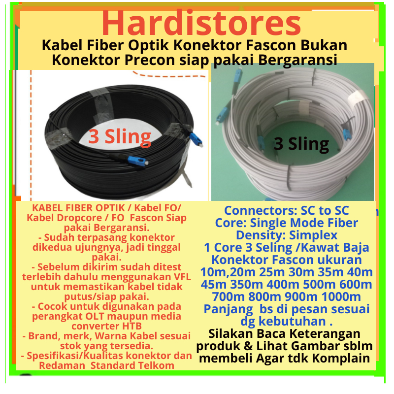 Jual Fiber Optik Dropcore FTTH Kabel FO Fascon Sc Sc 600 meter siap ...