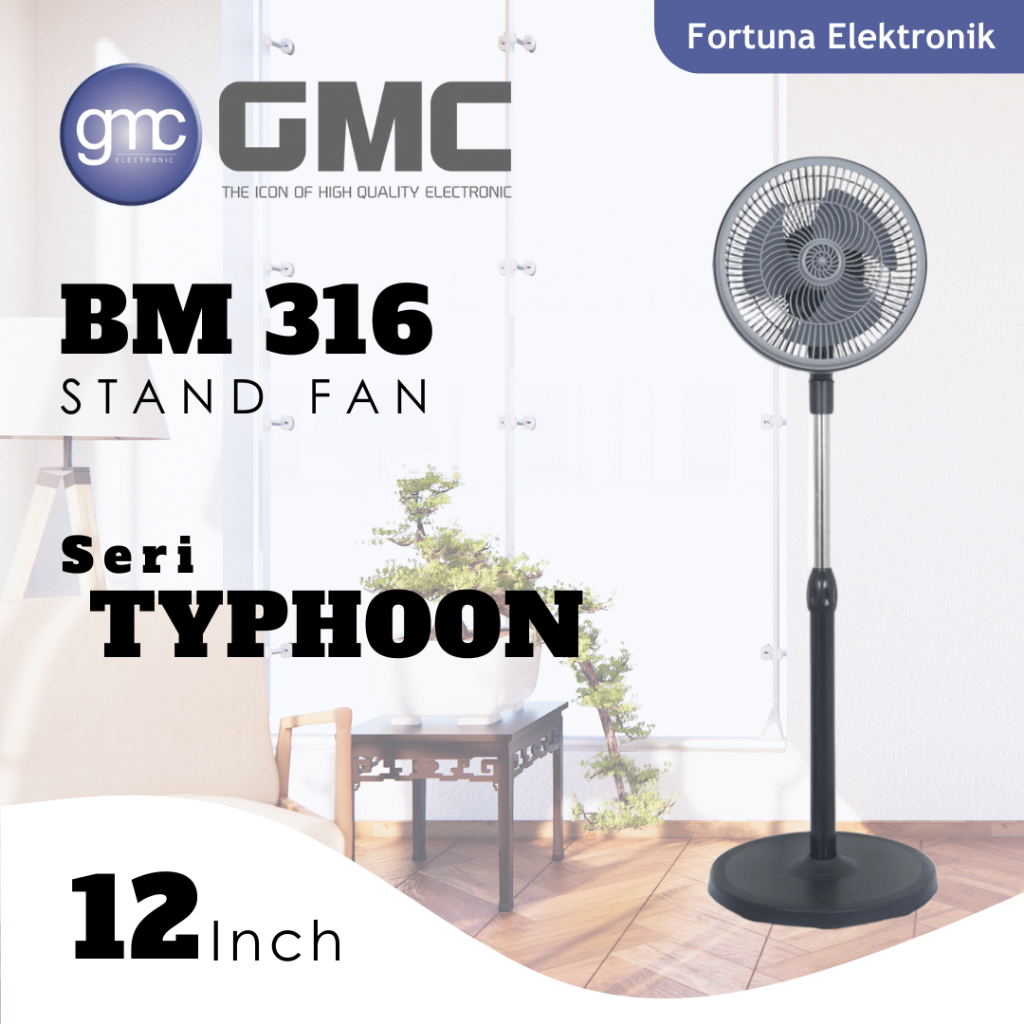 Jual GMC Typhoon BM 316 Stand Fan 12 Inch Extra Kuat Low Watt | Shopee ...