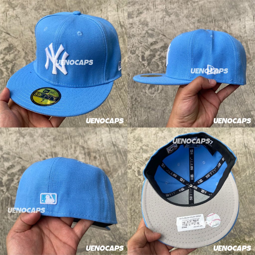 Jual Topi Snapback Fitted NY New York Yankees Dodgers Light Blue White ...