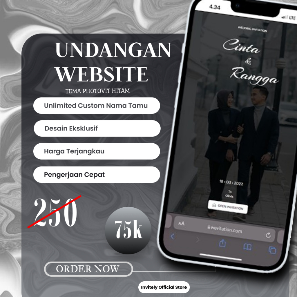 Jual Undangan Web Digital Pernikahan Tema Photovit Hitam, Elegan, dan ...