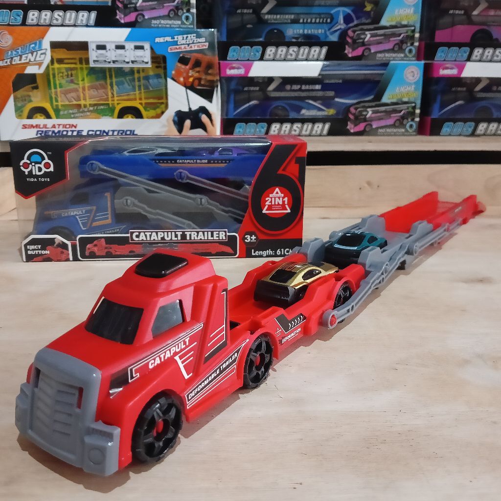 Jual Mainan Anak Truk Trailer Catapult Mobil Car Balap COD Merah Biru ...