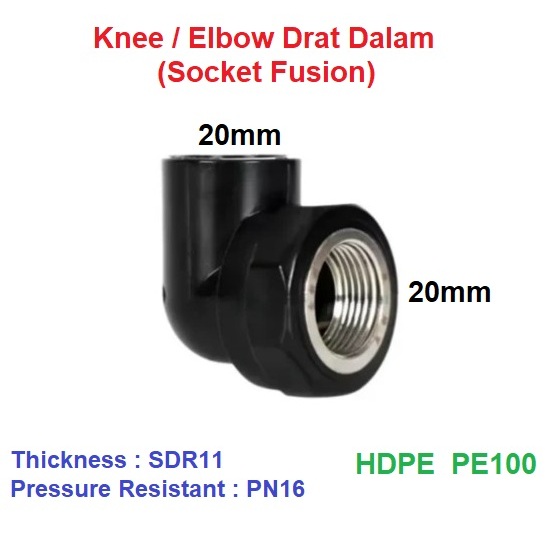Jual Fitting HDPE Knee Elbow Drat Dalam Socket Fusion 20mm 1/2 inch SDR11 PN16 | Shopee Indonesia