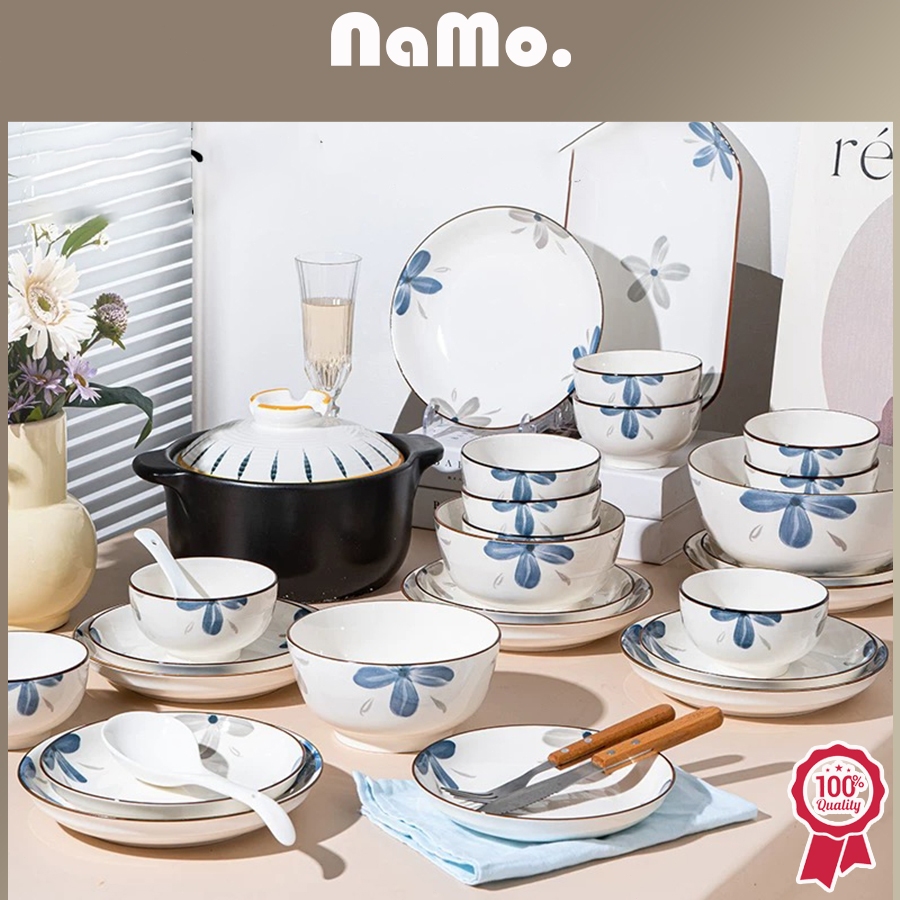 Jual Set Mangkuk Keramik Motif Bunga Putih | Isi 4 / 6 | Peralatan ...