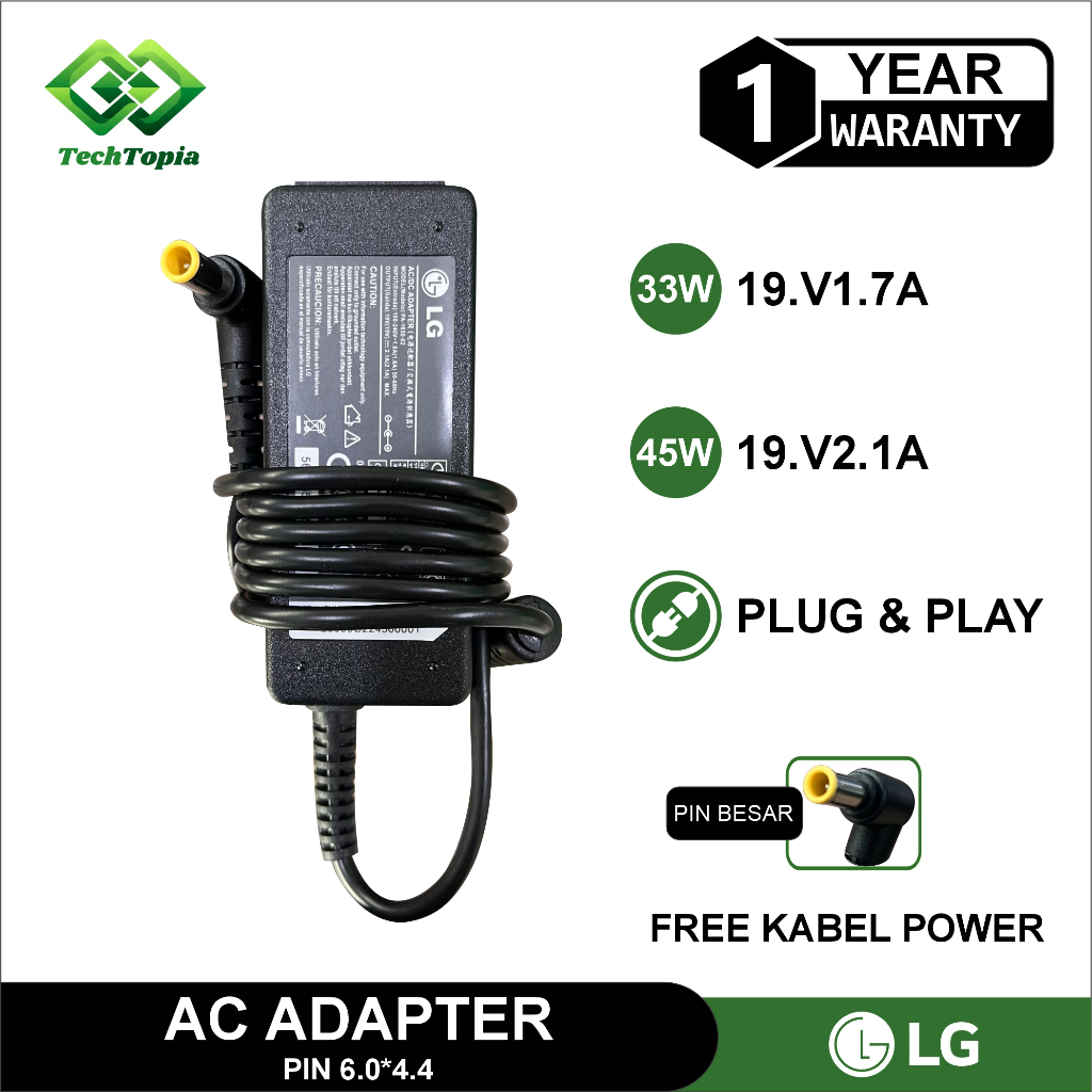 Jual Adaptor TV Monitor LG 19V-2.1A 1.7A Original Colokan 6.0x4.4mm ...