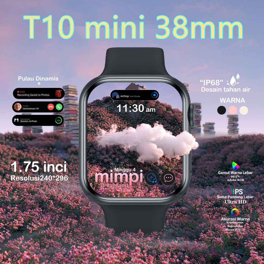 Jual Smartwatch T10 mini pro 38mm 1.75inc Waterproof Bluetooth Call Jam ...