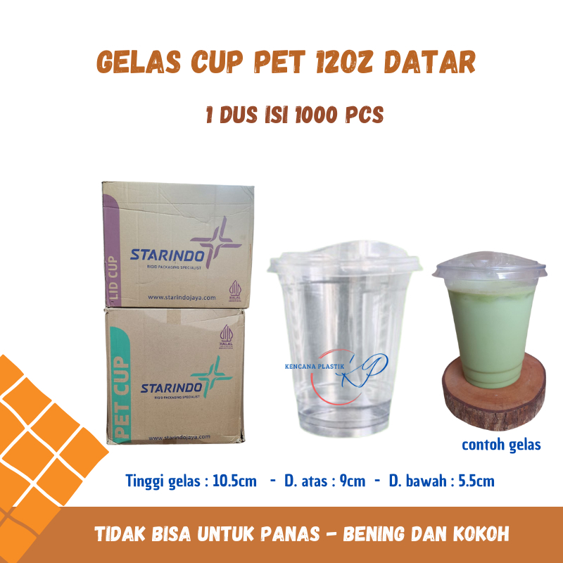 Jual 1 Dus Gelas Cup PET 12oz Datar Starindo l Tutup Cup Lid Strawless ...