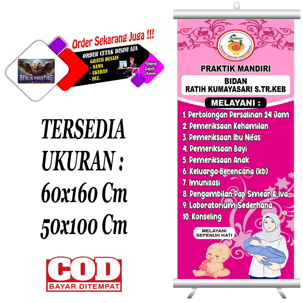 Jual Spanduk Banner Bidan Free Desaint Dan Ukuran 50x100 Cm | Shopee ...