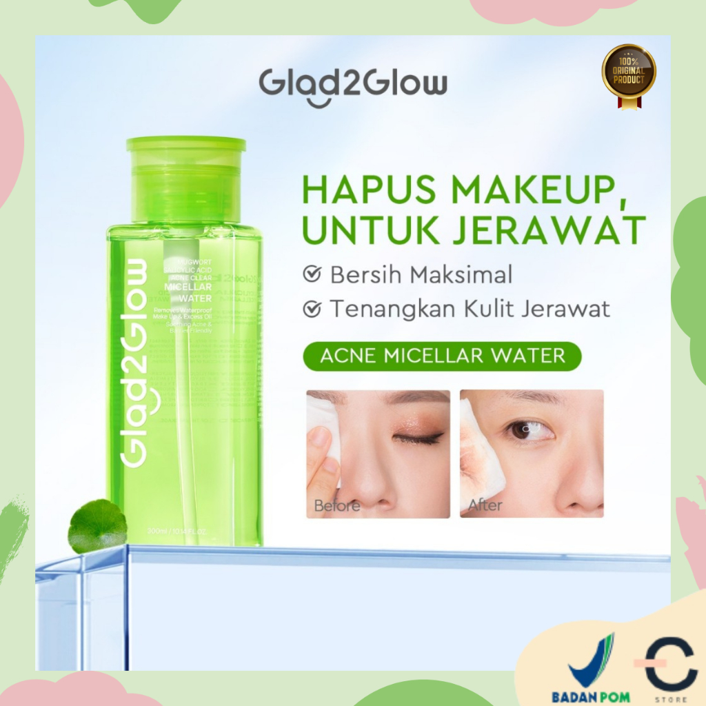Jual [ORI BPOM] GLAD2GLOW Mugwort Salicylic Acid Acne Clear Micellar ...