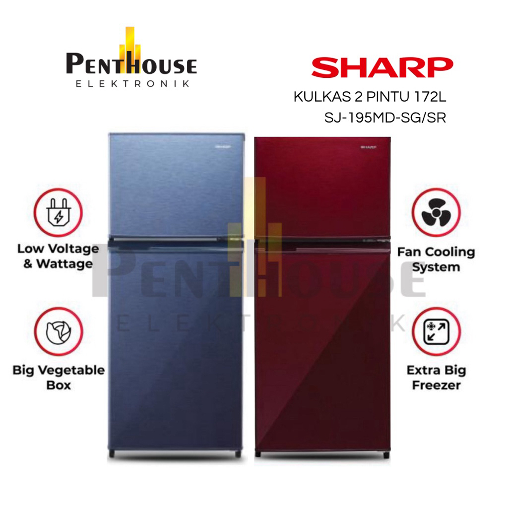 Jual Sharp Kulkas 2 Pintu 172L SJ-195MD-SG/SR / SJ195 MDSG MDSR SJ 195 ...