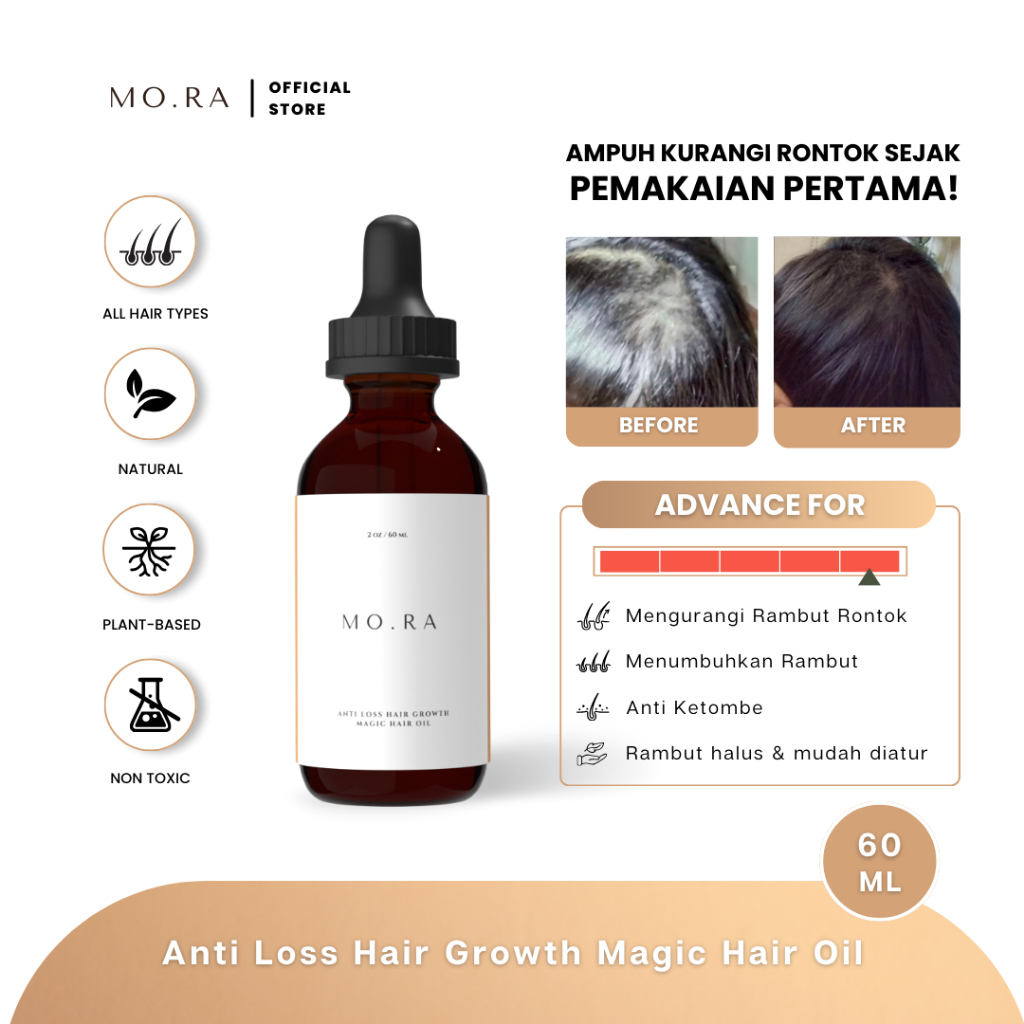 Jual (MO.RA / MORA) ANTI LOSS HAIR GROWTH MAGIC HAIR OIL 60 ML / VEGAN ...