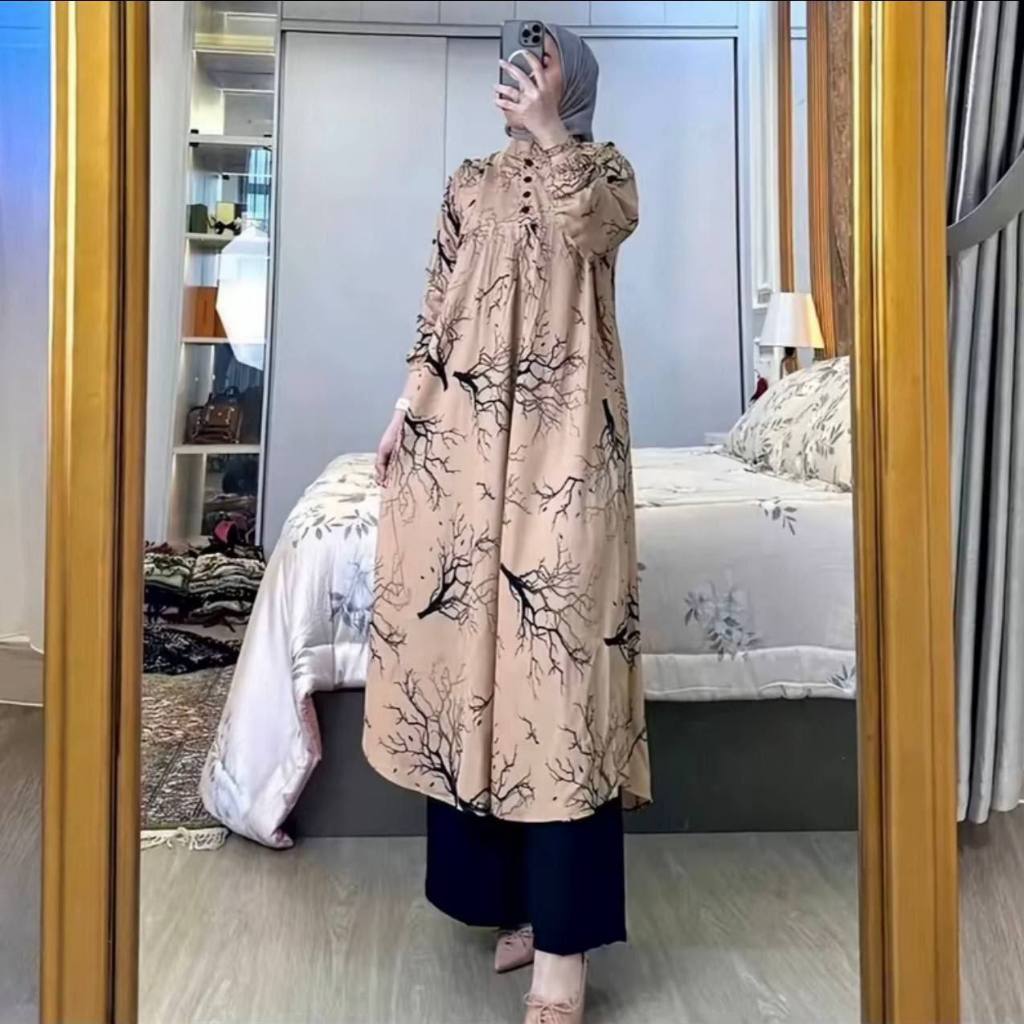 Jual NANDA ONE SET LONG TUNIK BAHAN RAYON MOTIF FULL KANCING DEPAN ...