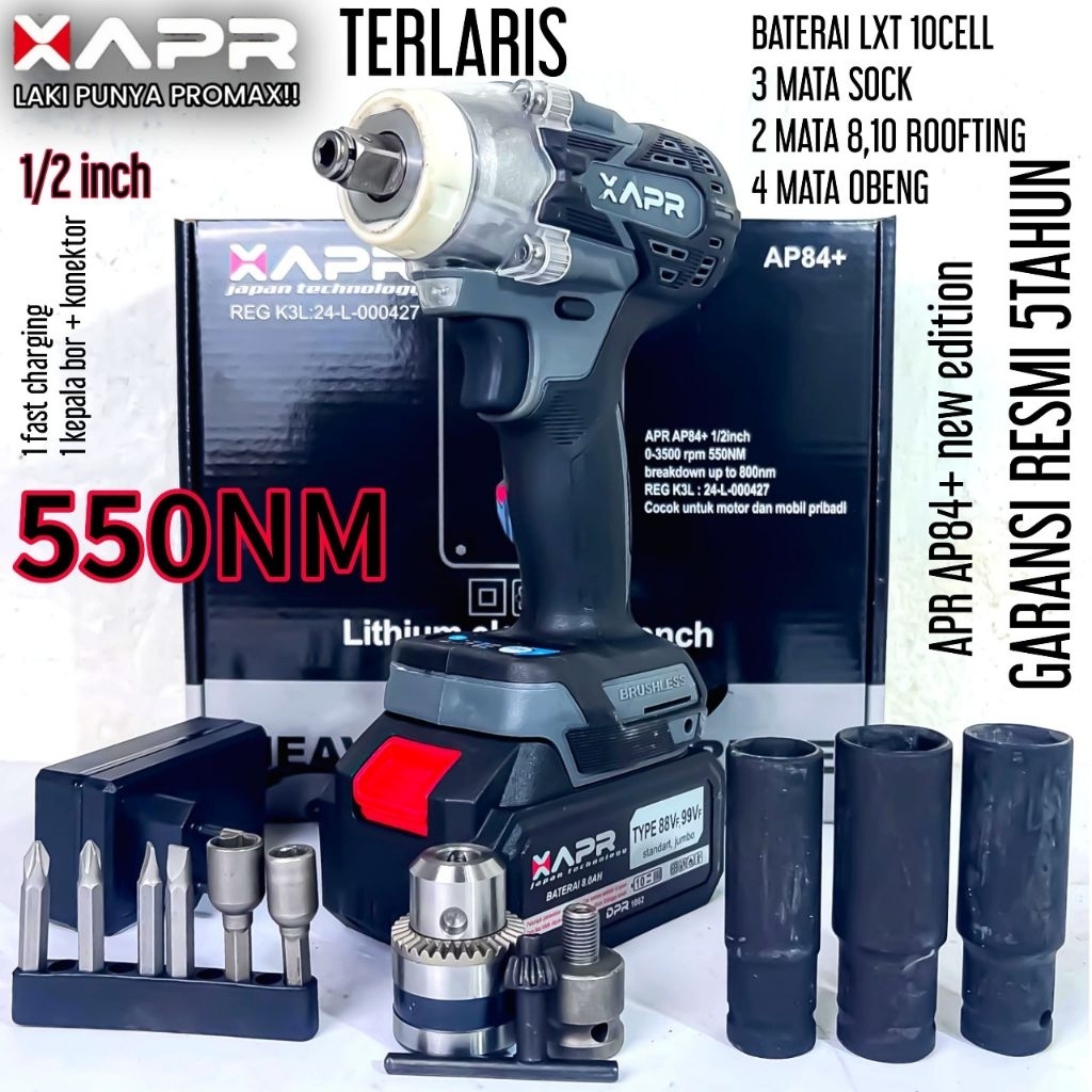 Jual APR JAPAN BOR impact wrench type ap84+ 550nm baterai 88v standart ...