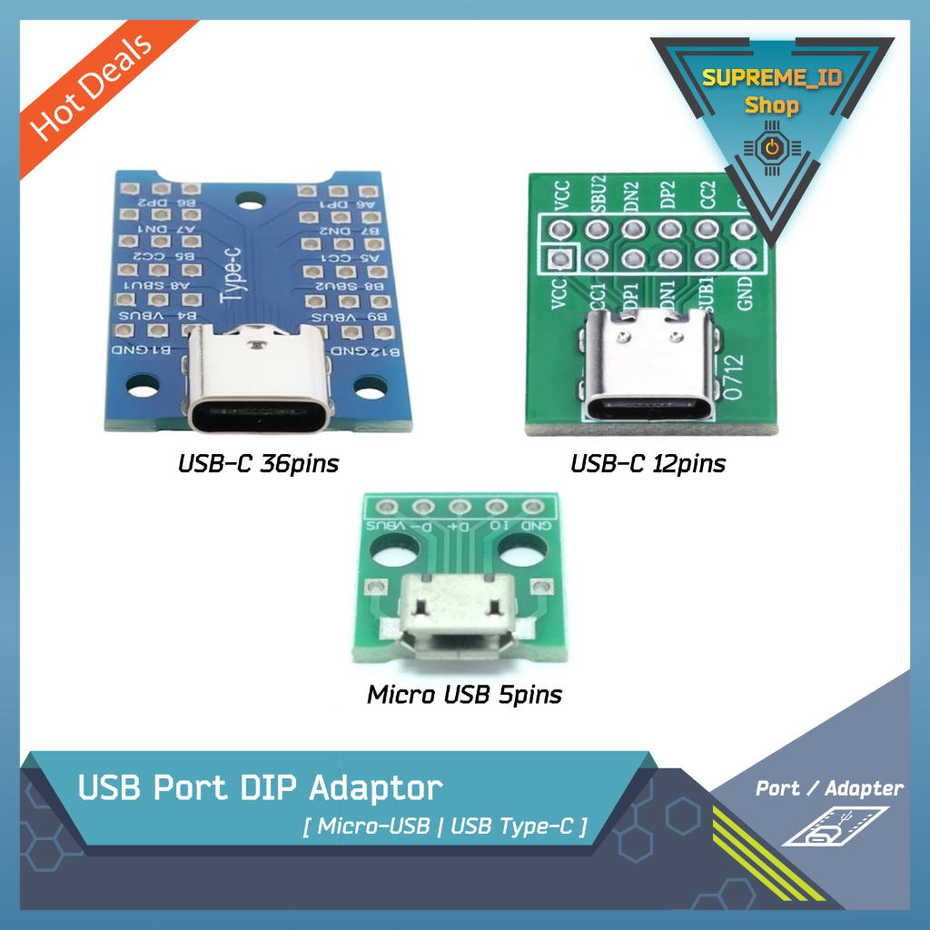 Jual Micro USB / USB Type-C Port DIP PCB Adapter Socket Connector Board ...