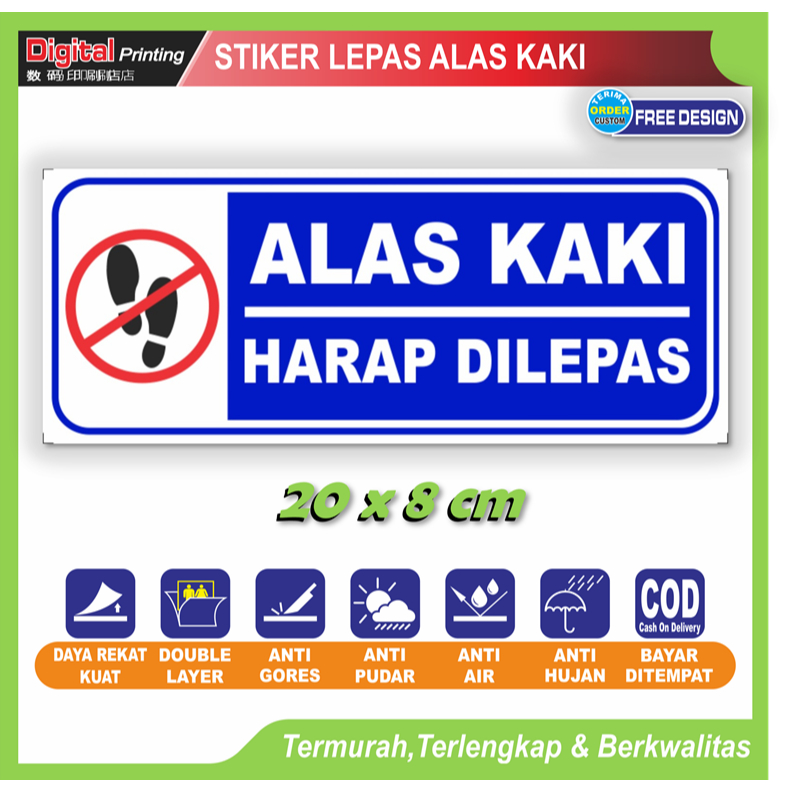 Jual Stiker tulisan new alas kaki harap dilepas sticker kebersihan ...