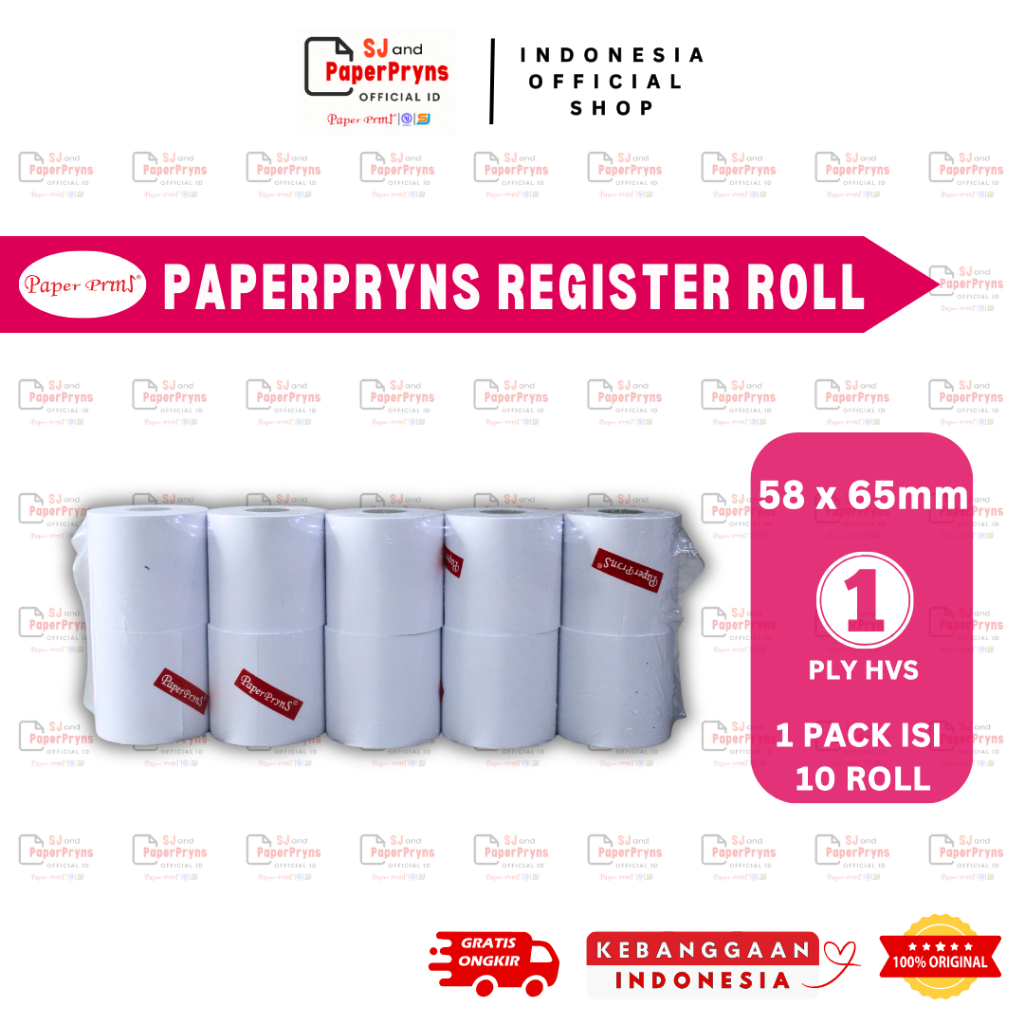 Jual (PACK) PAPERPRYNS Kertas Telstrook Register Roll 58 x 65mm – 1 PLY ...