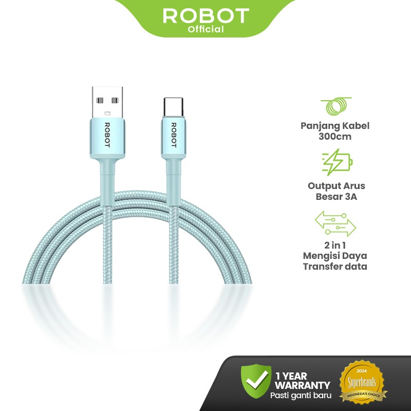 Jual ROBOT Kabel Data 300cm RSC300 3A Micro USB to Type C Original ...