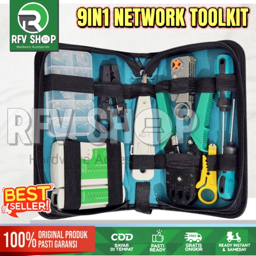 Jual TOOLKIT SET 9IN1 NETWORK KIT SET Tang Crimping - LAN tester ...