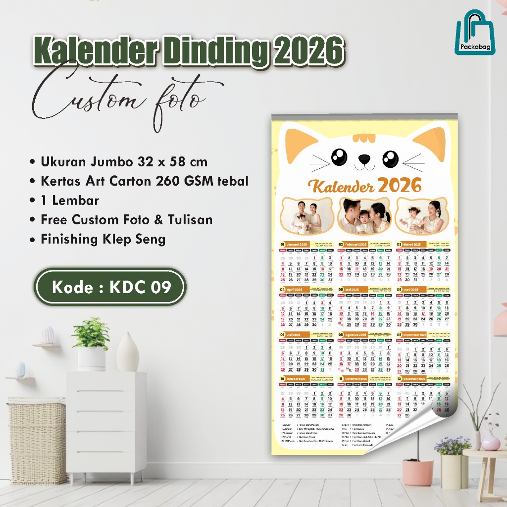 Jual Kalender 1 Ply Dinding Satuan Custom Free Foto Terbaru Tahun 2026 ...