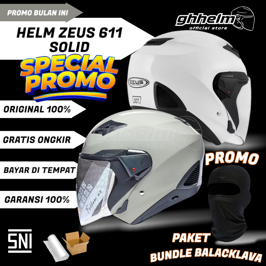 Jual Helm ZEUS 611 SOLID Helm Half Face Double Visor SNI DOT | Shopee ...