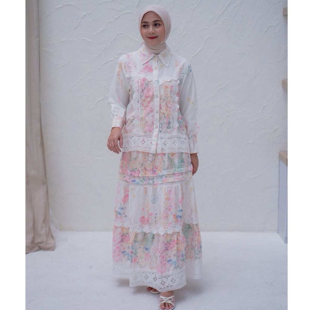 Jual One Set Baju dan Rok Wanita Katun Bordir Kombinasi Renda | Shopee ...