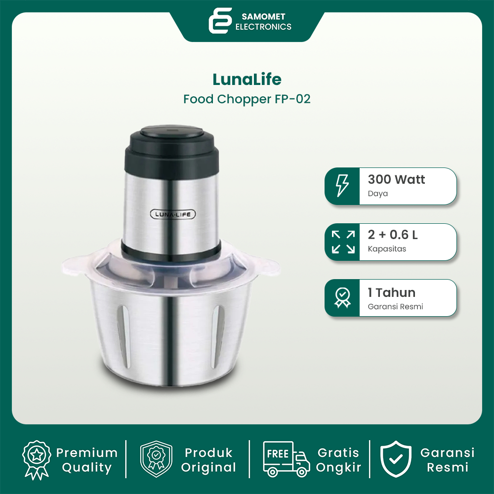 Jual LUNALIFE Food Chopper 2L FP 02 Stainless 250Watt Penggiling Daging ...