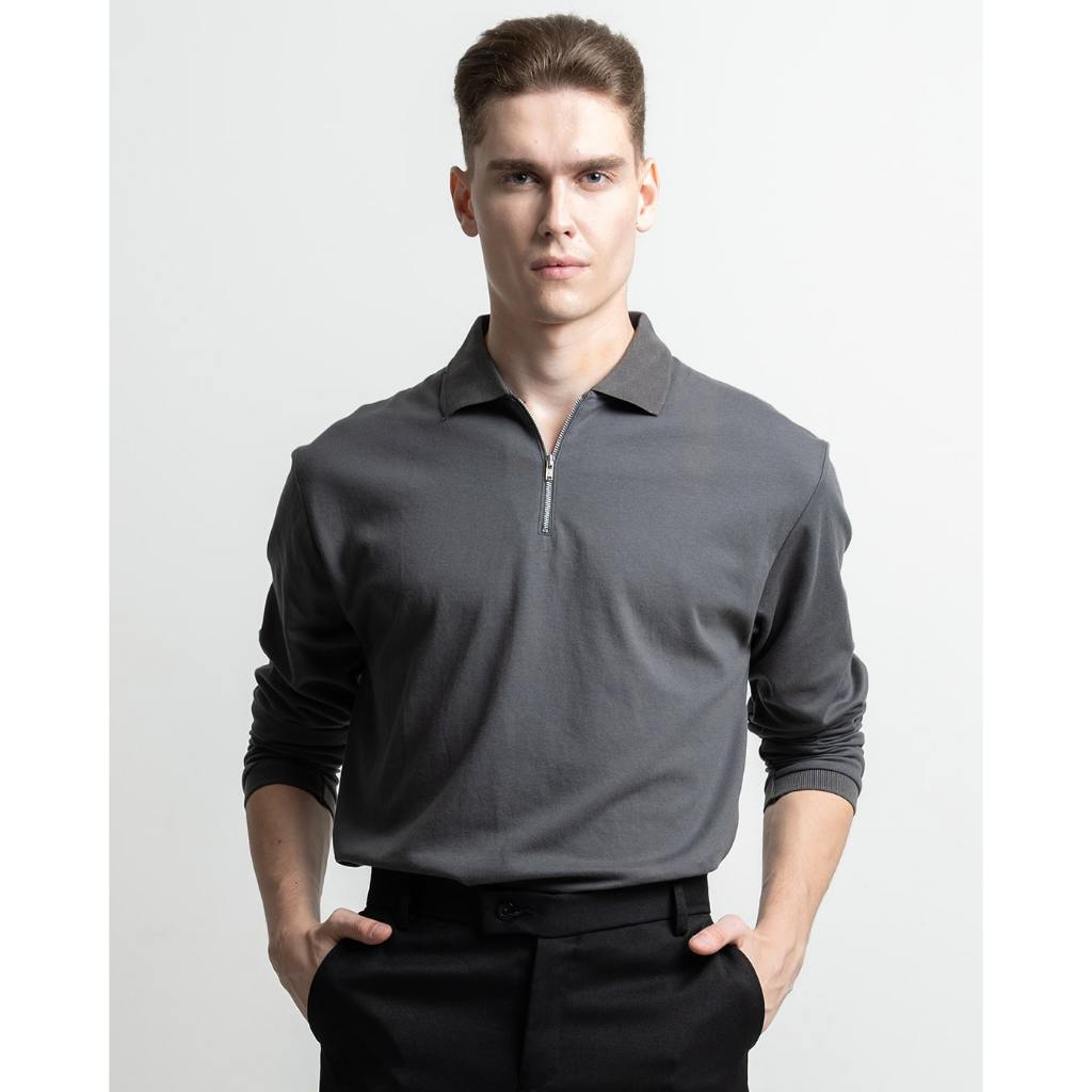 Jual HSRM - Paul Polo Shirt Zipper Long Sleeve Dark Grey TwoBreeze ...