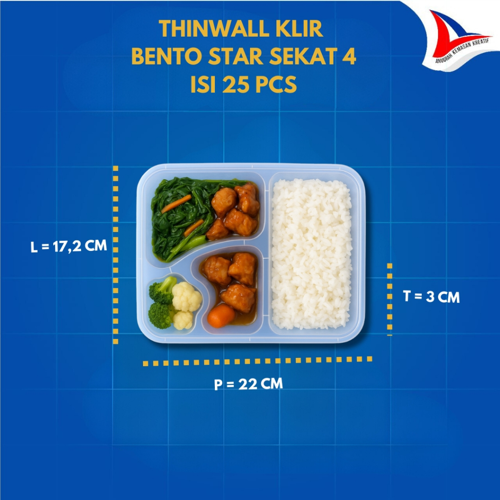 Jual Thinwall Klir Bento Star Sekat 4 / Kotak Plastik Bento Isi 25 Pcs ...