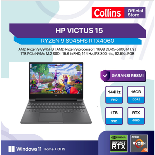 Jual HP VICTUS 15 RYZEN 9 8945HS RTX4060 8GB RAM 16GB SSD 1TB 15.6 INCH ...