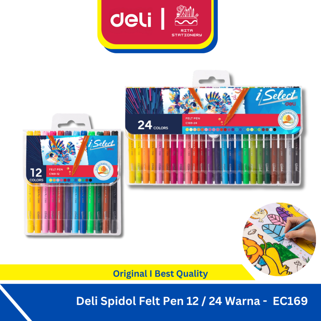 Jual Deli I-Select Spidol 12 /24 Warna Set / Felt Pen Gambar Washable ...