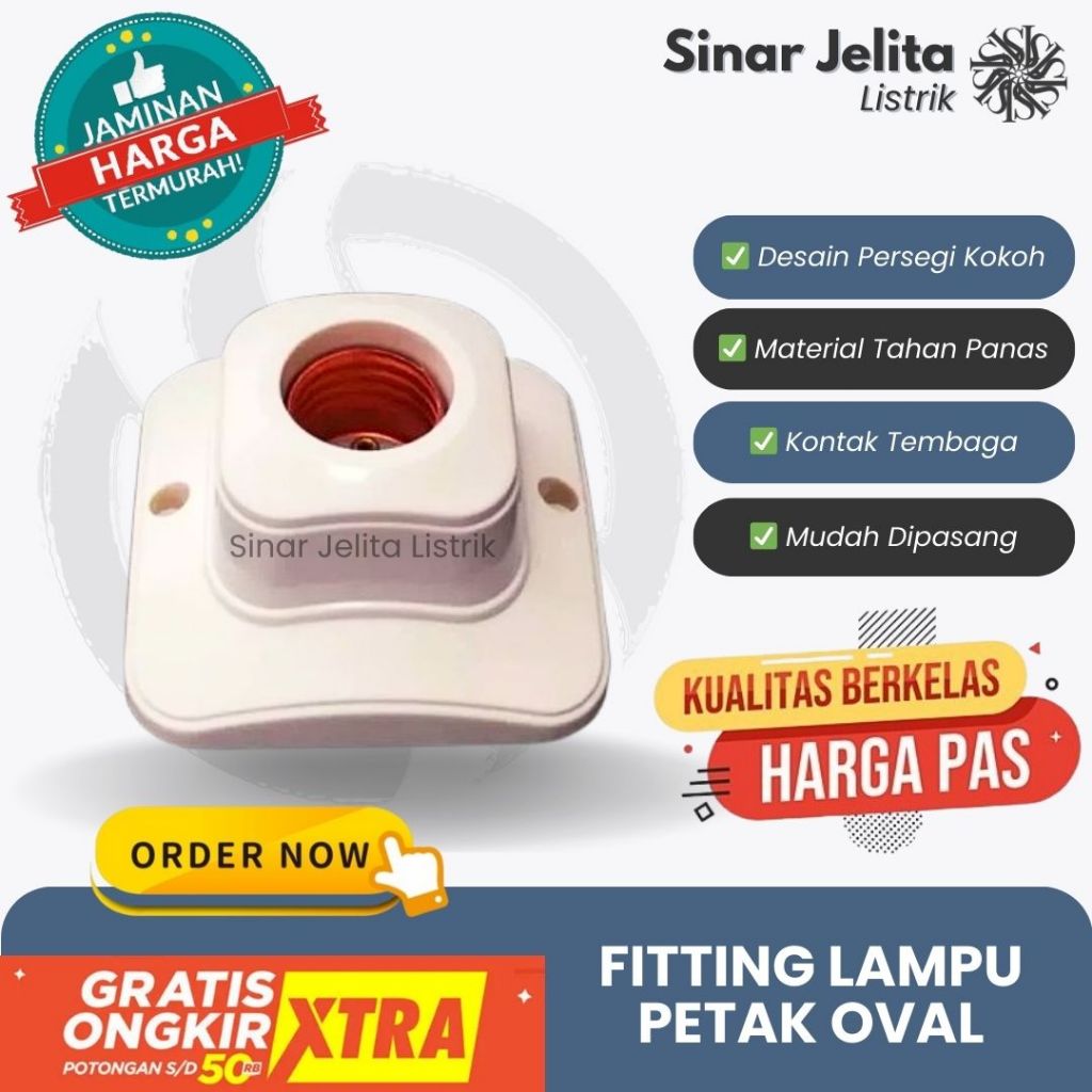 Jual Fitting Lampu Plafon Petak Sudut Oval Fiting Lampu Plafon E27 ...