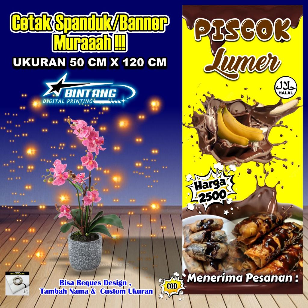Jual Spanduk Banner Piscok Lumer Ukuran 50 cm x 120 cm | Shopee Indonesia