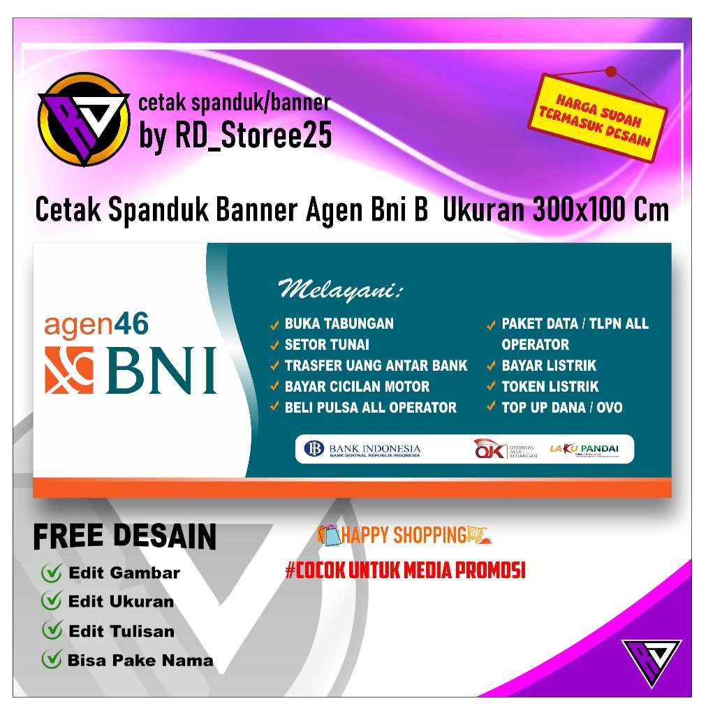 Jual Cetak Spanduk Banner Agen Bni B Ukuran 300x100 Cm | Shopee Indonesia