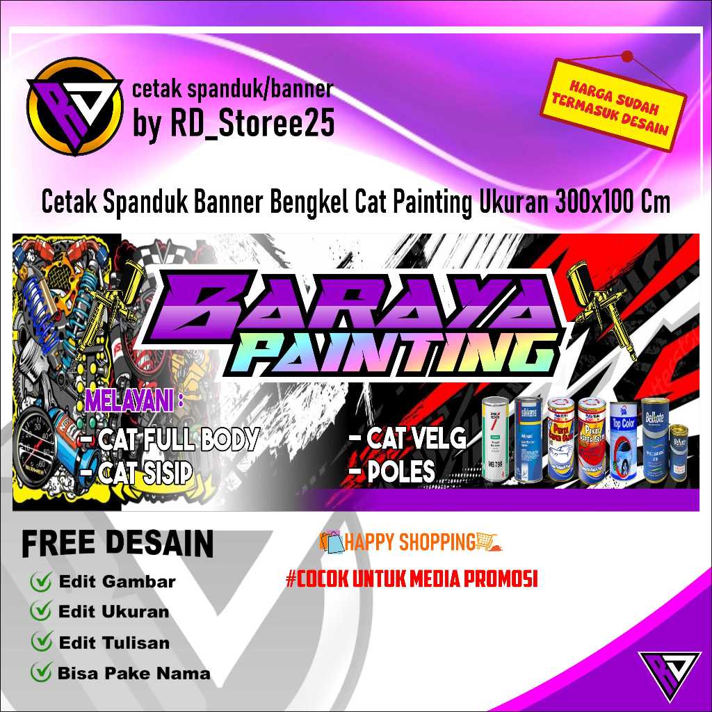 Jual Cetak Spanduk Banner Bengkel Cat Painting Ukuran 300x100 Cm ...
