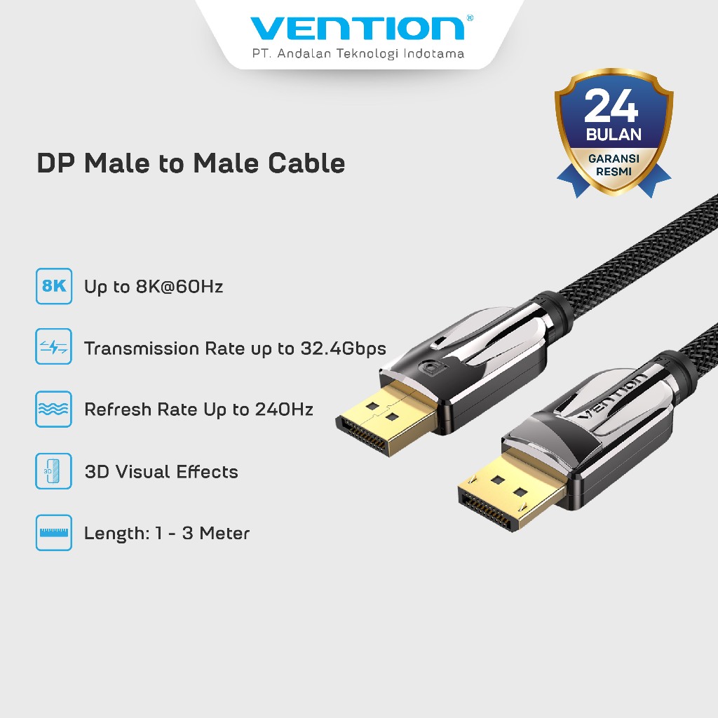 Jual Vention Kabel Displayport DP Male to Displayport Male 1080P 240Hz ...