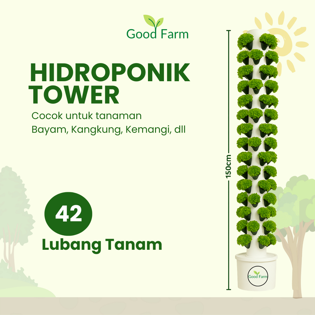 Jual GoodFarm - Paket Hidroponik Tower 42 Lubang Lengkap Siap Pakai | Shopee Indonesia
