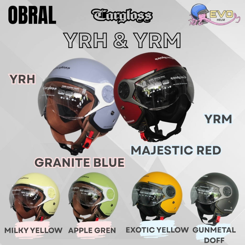 Jual HELM CARGLOSS YRH HIJAB RETRO & YRM HALF FACE SOLID ORIGINAL PRIA ...