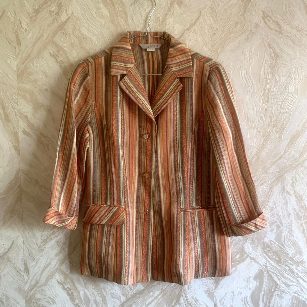 Jual Blazer tenun preloved second lengan 3/4 motif tenun salur etnik ...