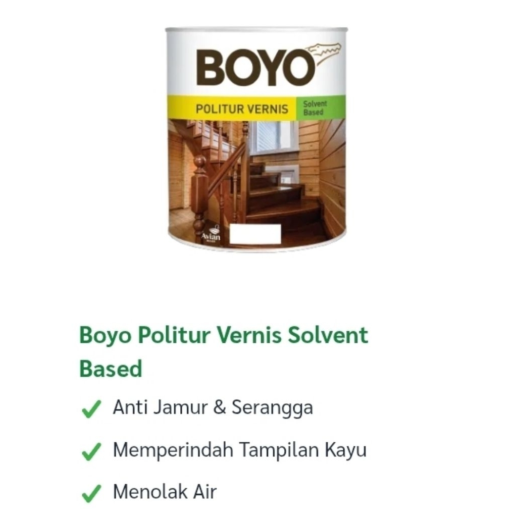 Jual AVIAN PELITUR POLITUR PLITUR CAT VERNIS PERNIS KAYU BOYO 1/2 Liter ...