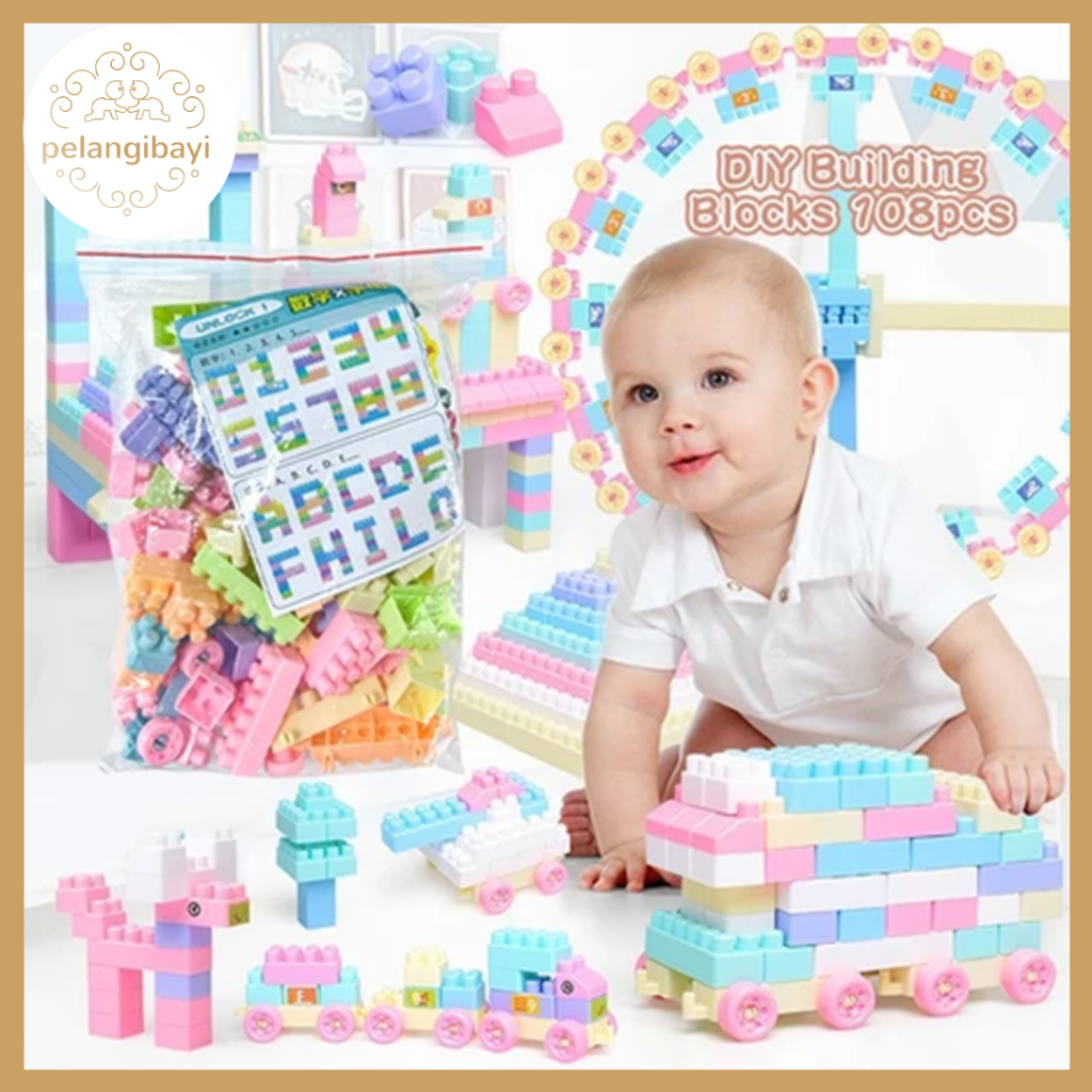 Jual Balok Susun Brick Diy 108 Pcs Balok Building Blocks Bongkar Pasang ...