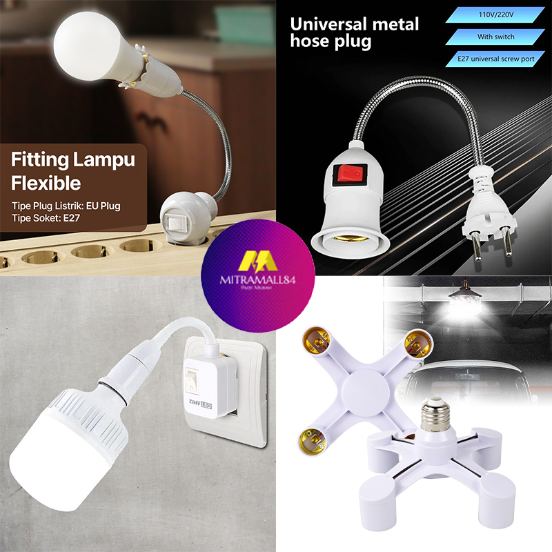 Jual ON/OFF Fitting Lampu Flexible Bohlam LED EU Plug 220V 25A E27 ...