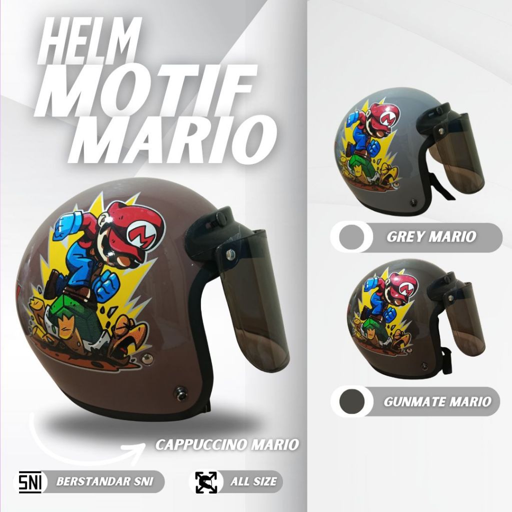 Jual HELM Bogo Dewasa Half Face Classic Motif Mario Cappuccino SNI HDS ...