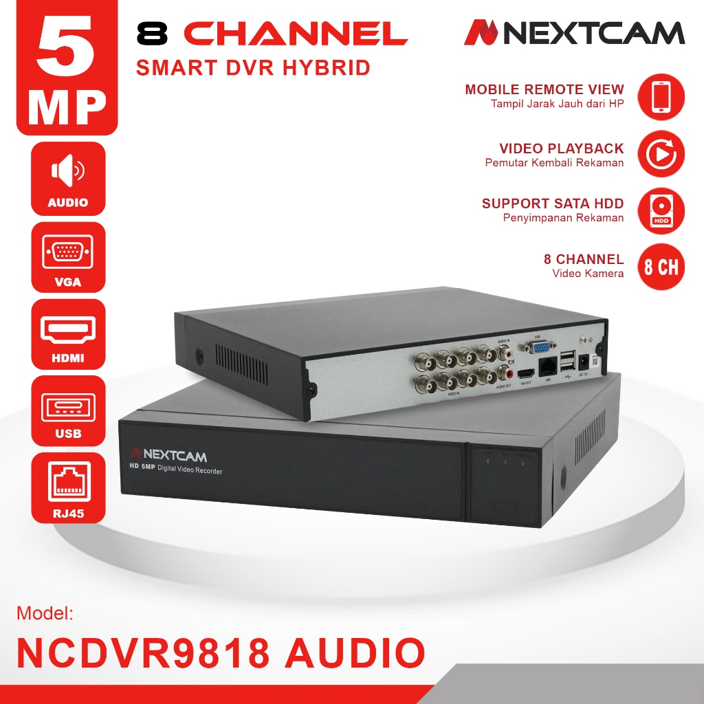 Jual Nextcam DVR/XVR CCTV 8 Channel CloudP2P HD 5MP Bisa online HP Support Alarm | Shopee Indonesia