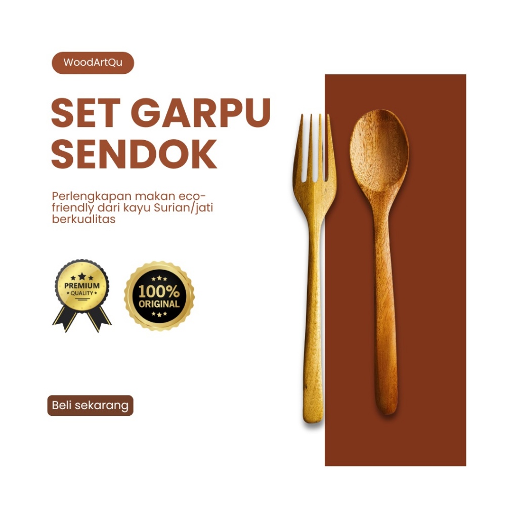 Jual WoodArtQu - Sendok & Garpu Kayu Set Makan Kayu Surian/Jati Food ...