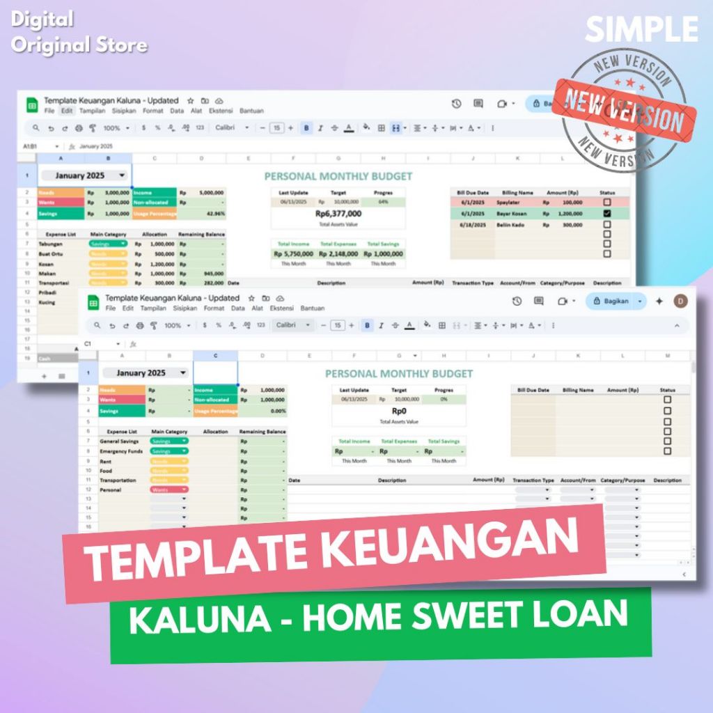 Jual TEMPLATE SPREADSHEET KEUANGAN KALUNA SIMPLE | Shopee Indonesia