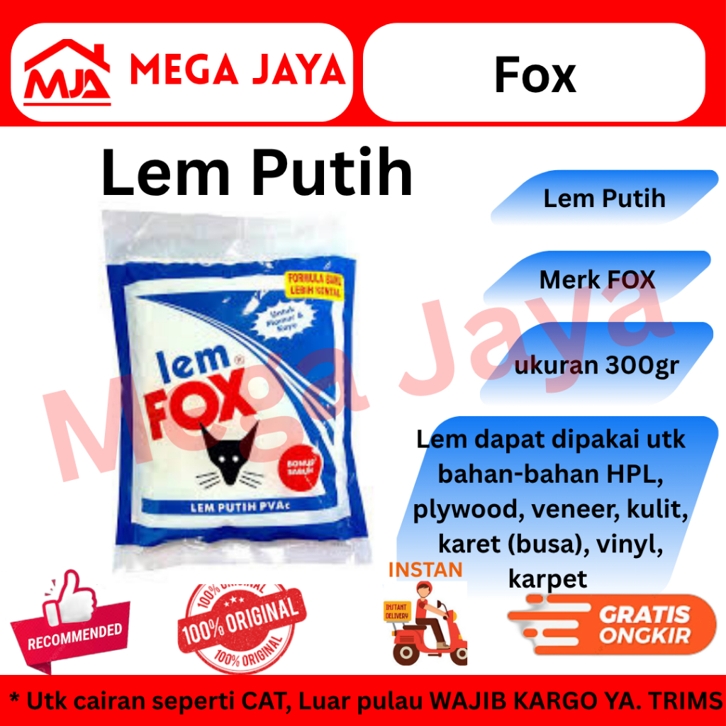 Jual lem fox putih pvac 300 gram lem putih kantong biru fox kental | Shopee Indonesia