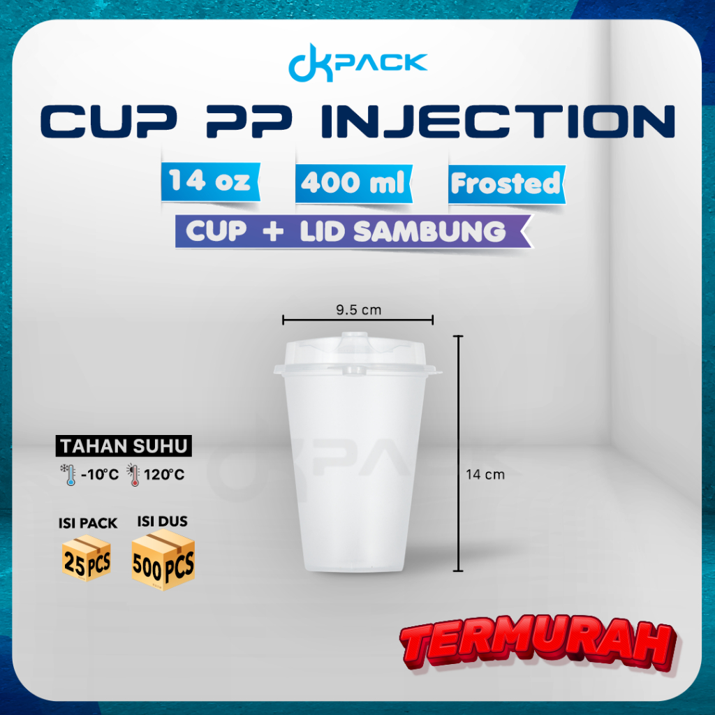 Jual Cup PP Injection Thinwall 14 oz (400 ml) Bening Frost + Tutup ...