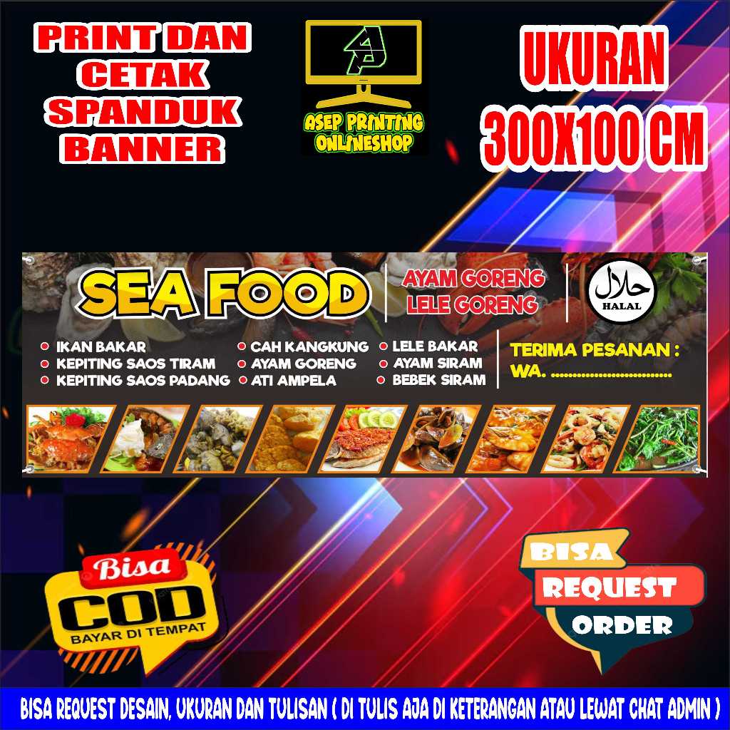 Jual PRINT CETAK SPANDUK BANNER 300X100 SEA FOOD CUSTOM DESAIN BAHAN ...
