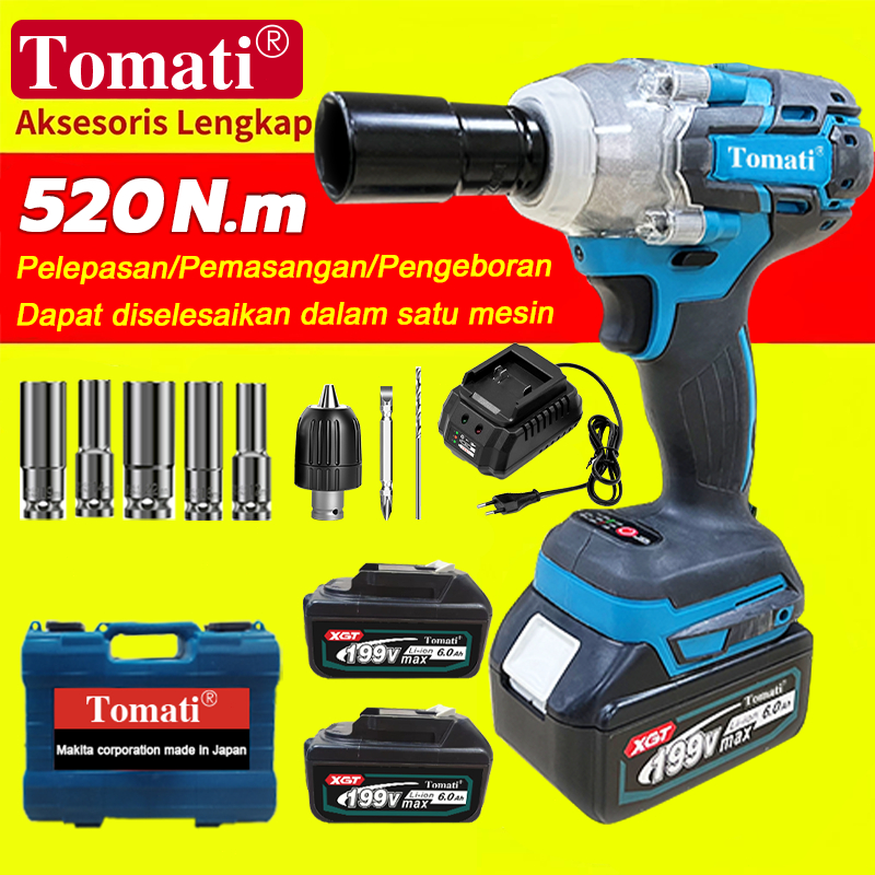 Jual 【520N.M】Tomati CORDLESS IMPACT WRENCH bor impact baterai Untuk Baut Mobil/Bor cas Baut ...