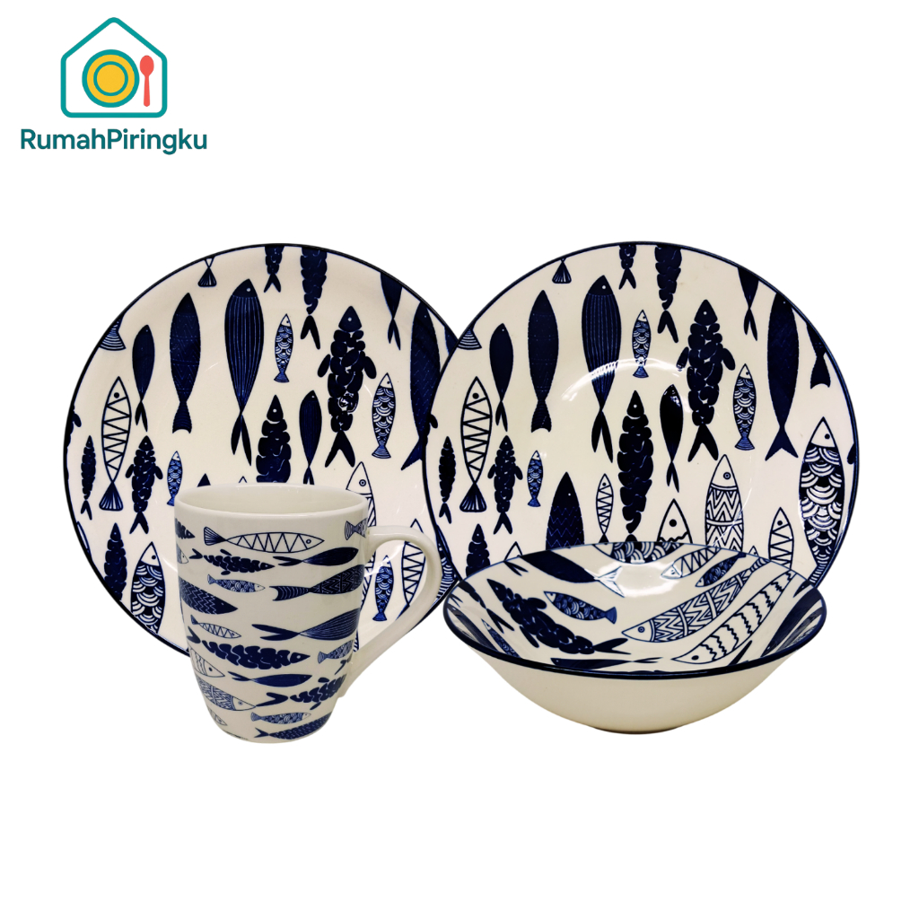 Jual RUMAH PIRINGKU-DINNER SET OF 4 PIRING MANGKOK MUG KERAMIK MOTIVE ...